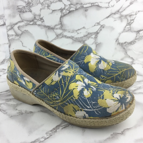 Dansko | Shoes | Dansko Victoria Tahiti Canvas Floral Clogs Blue | Poshmark